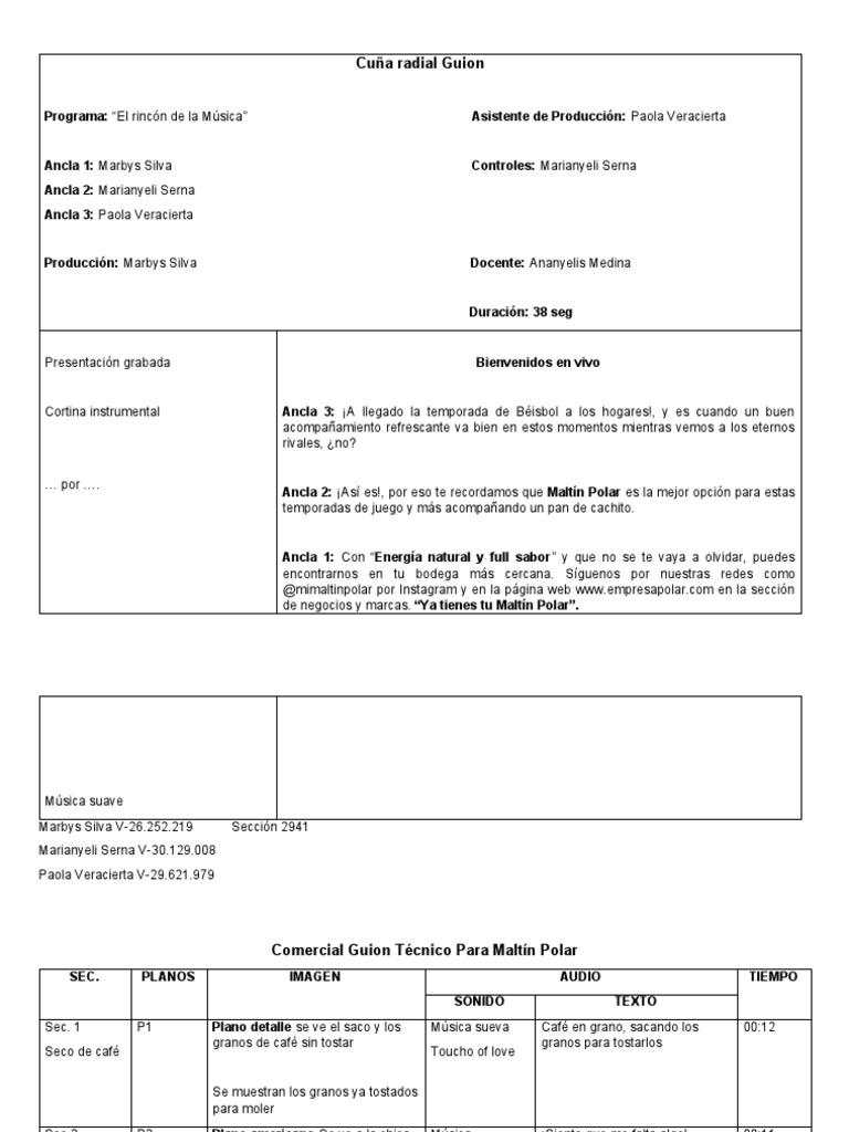 Cuña Radial Guion | PDF | café | Bebida