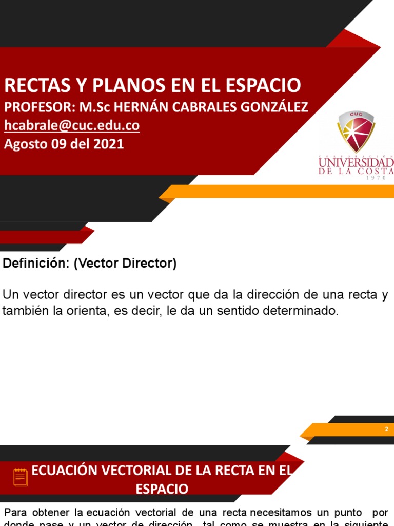 Ecuación Vectorial de La Recta en El Espacio, y Ecuación Del Plano. | PDF | Vector Euclidiano ...