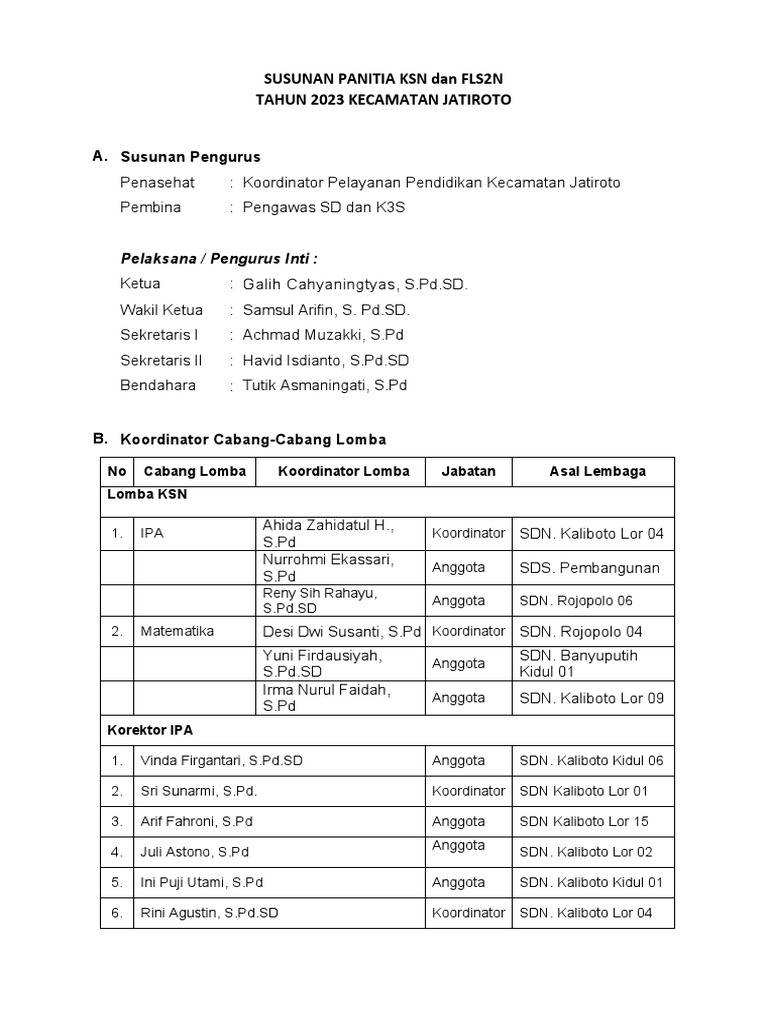 Susunan Panitia KSN Dan Fls2n | PDF