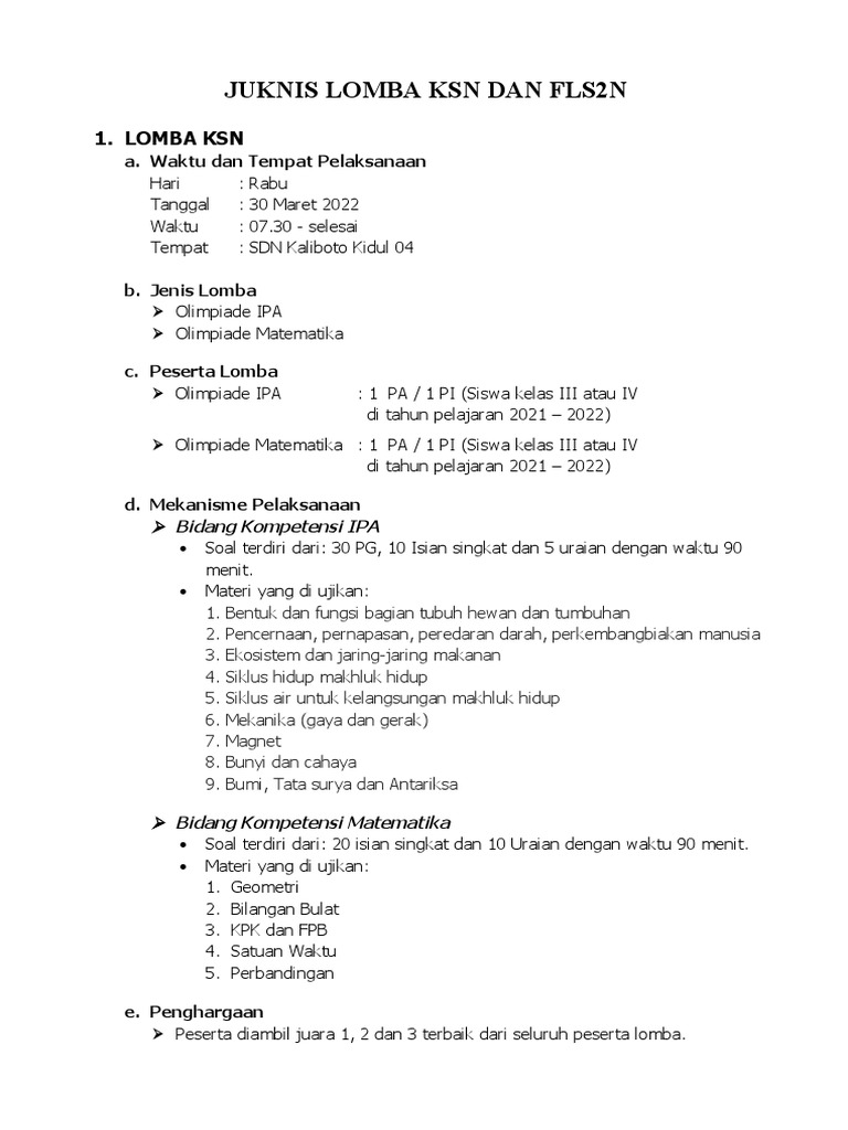 Juknis Lomba Osn | PDF