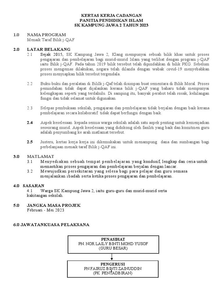 KERTAS KERJA naik taraf bilik jqaf | PDF