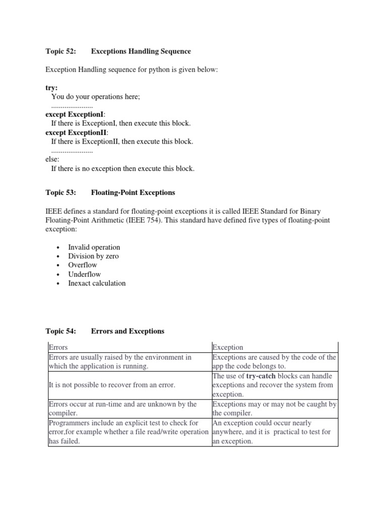 Exceptions Handling Sequence And Types Pdf Pointer Computer Programming Control Flow