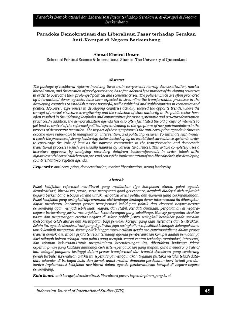 Ahmad - Khoirul Paradoks Demokratisasi Dan Liberalisasi Pasar Terhadap Gerakan Anti-Korupsi Di ...