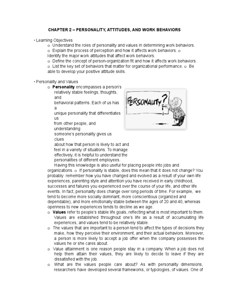 Chapter 2 - Personality, Attitudes, and Work Behaviors | PDF | Job Satisfaction | Attitude ...