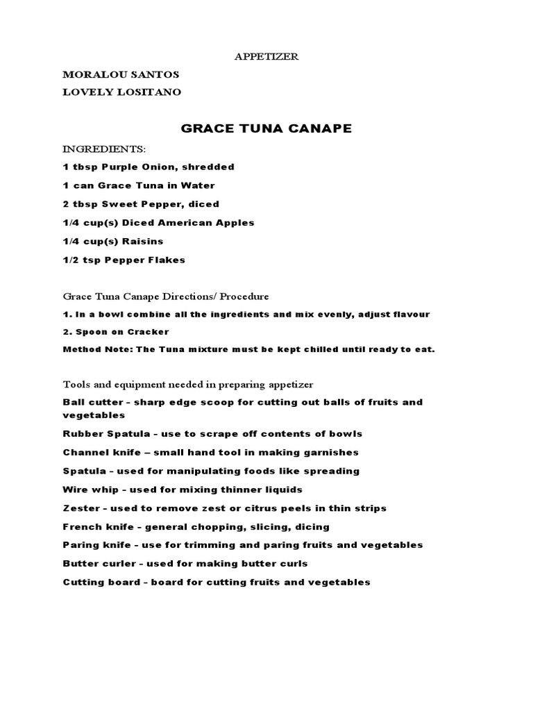 Grace Tuna Canape Recipe Guide | PDF