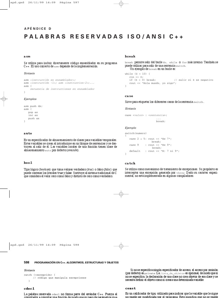 Palabras Reservadas en C | PDF | C ++ | Puntero (Programación de ...