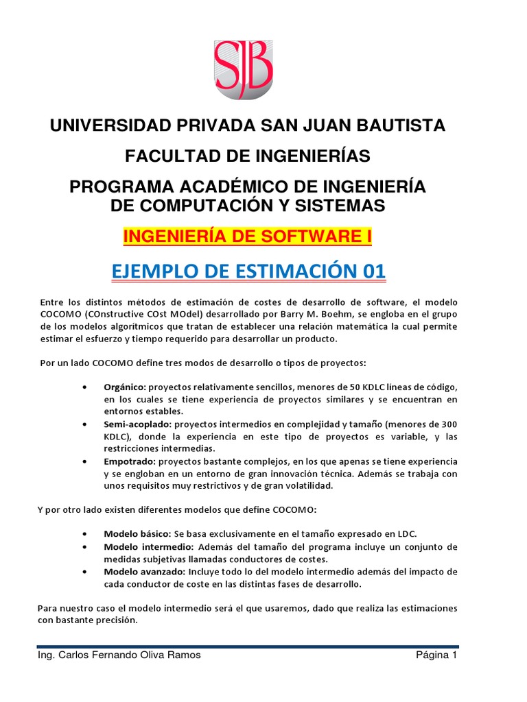 Ejemplo Desarrollado de Estimación 01 | PDF | Ingeniería de software | Programa de computadora