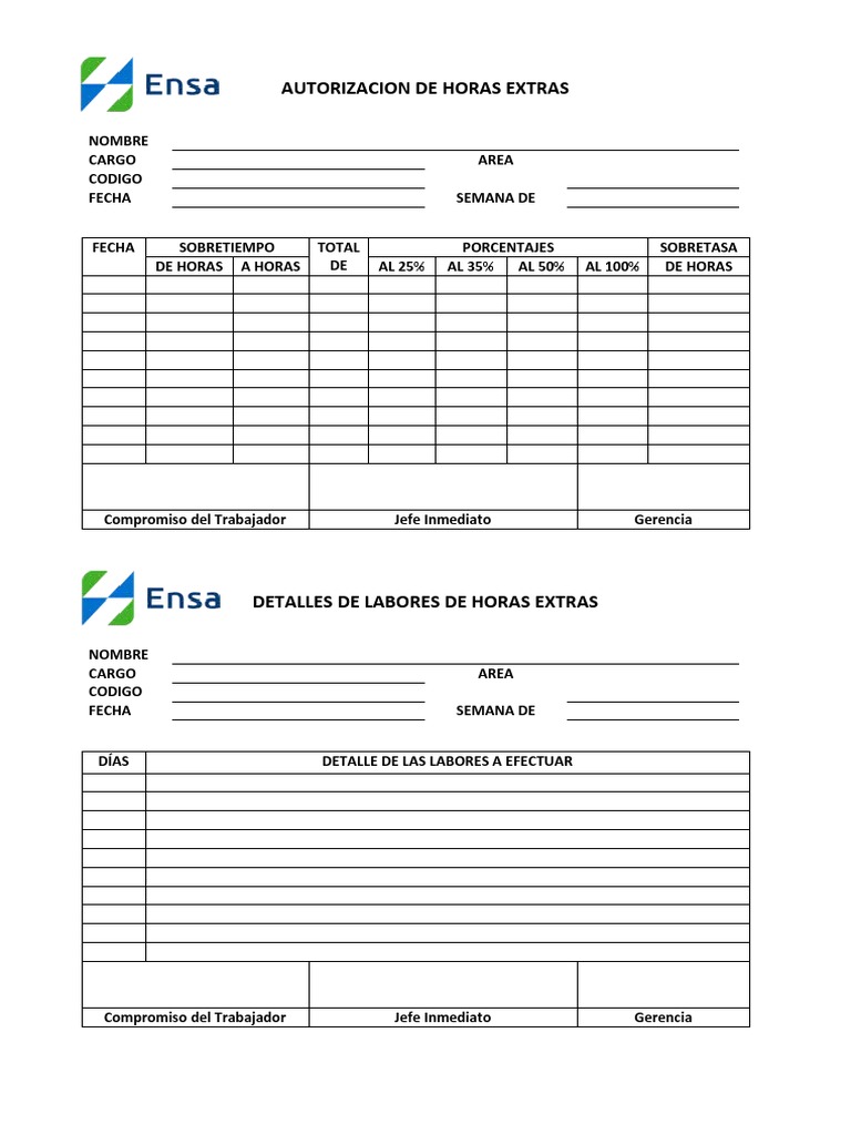 7 Autorizaciones de Horas Extras | PDF