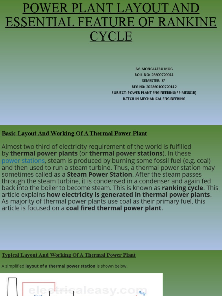 Thermal Power Plant Layout & Rankine Cycle | PDF | Boiler | Steam