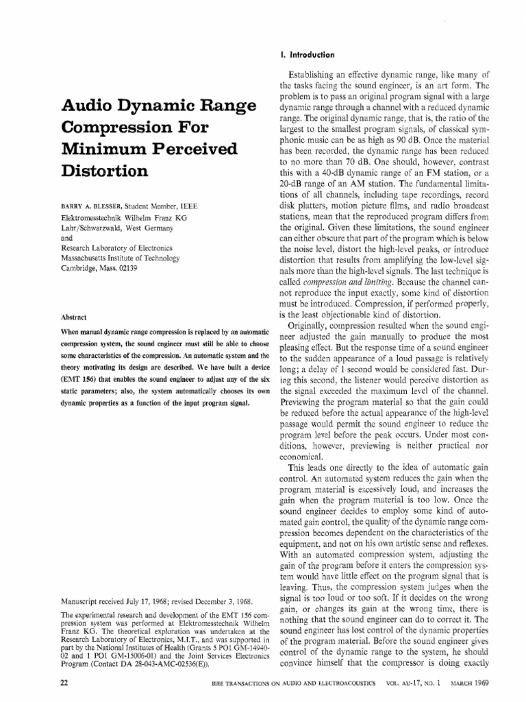 Audio Dynamic Range Compression For Minimum Perceived Distortion Pdf Signal To Noise Ratio