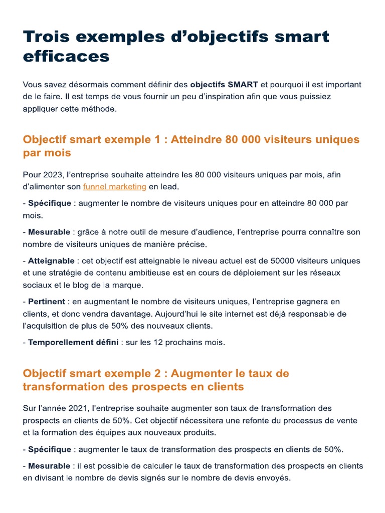 Trois Exemples Dobjectifs Smart Efficaces | PDF