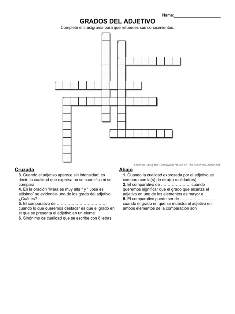 Crucigrama Grados Del Adjetivo | PDF