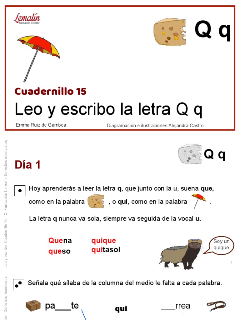 Cuadernillo 15, Letra Q - FICHA | PDF