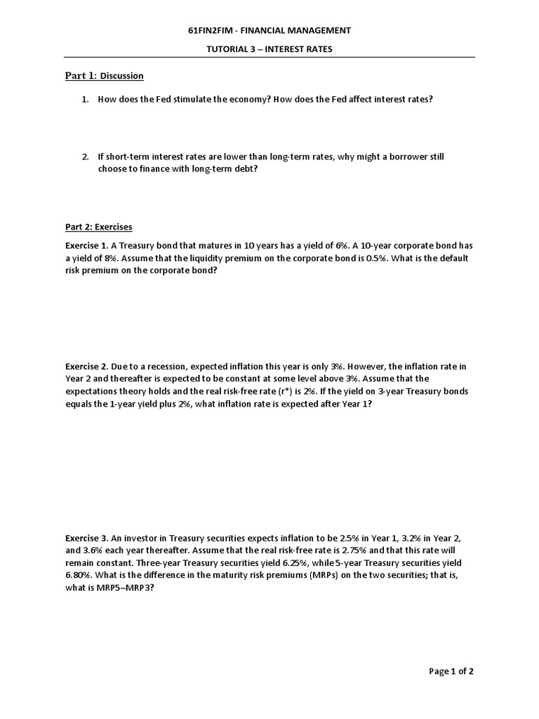 2023 - Tutorial 3 - Interest Rates | PDF
