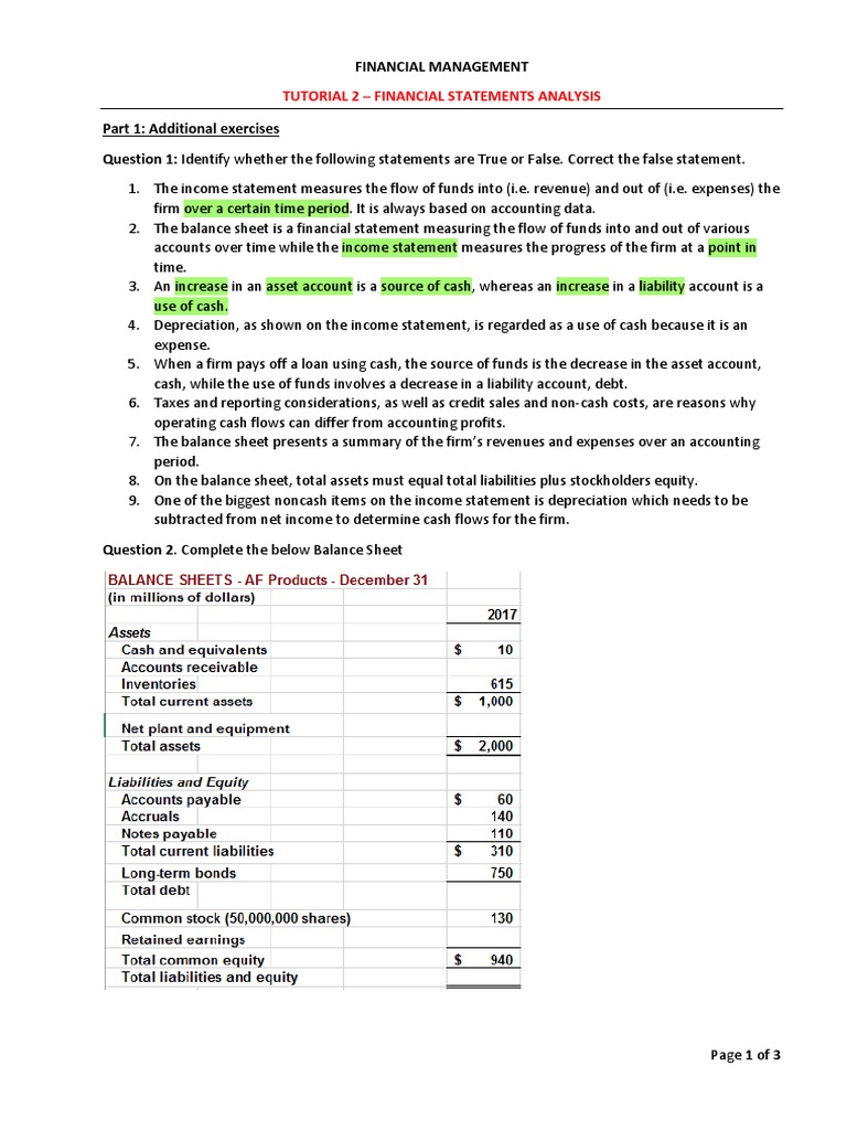 2023 - Tutorial 2 Financial Statements - FSA | PDF | Income Statement | Balance Sheet