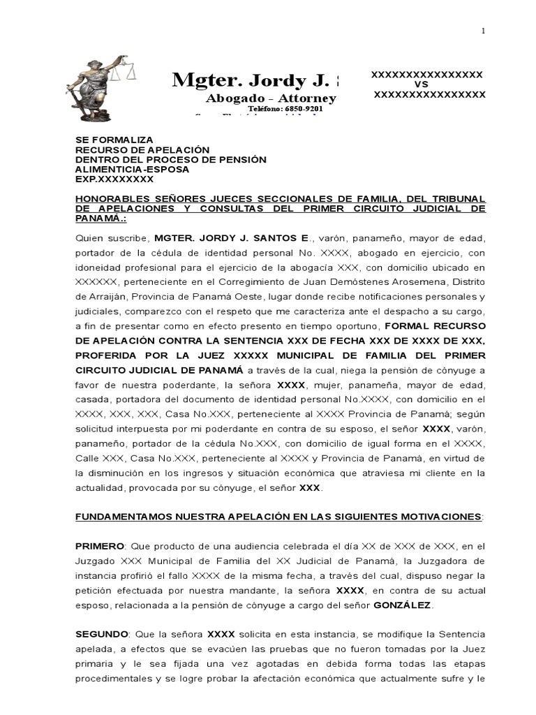 Recurso de Apelación (Modelo) | PDF | Panamá | Demanda judicial