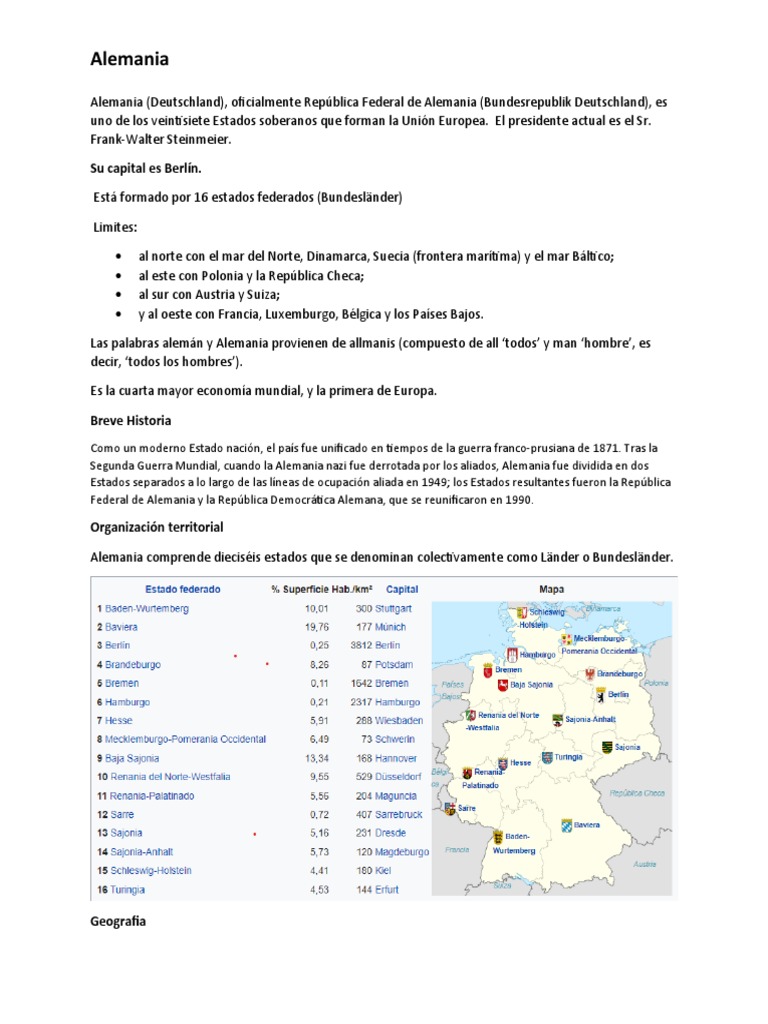 Datos Clave sobre Alemania: Historia y Cultura | PDF | Alemania ...