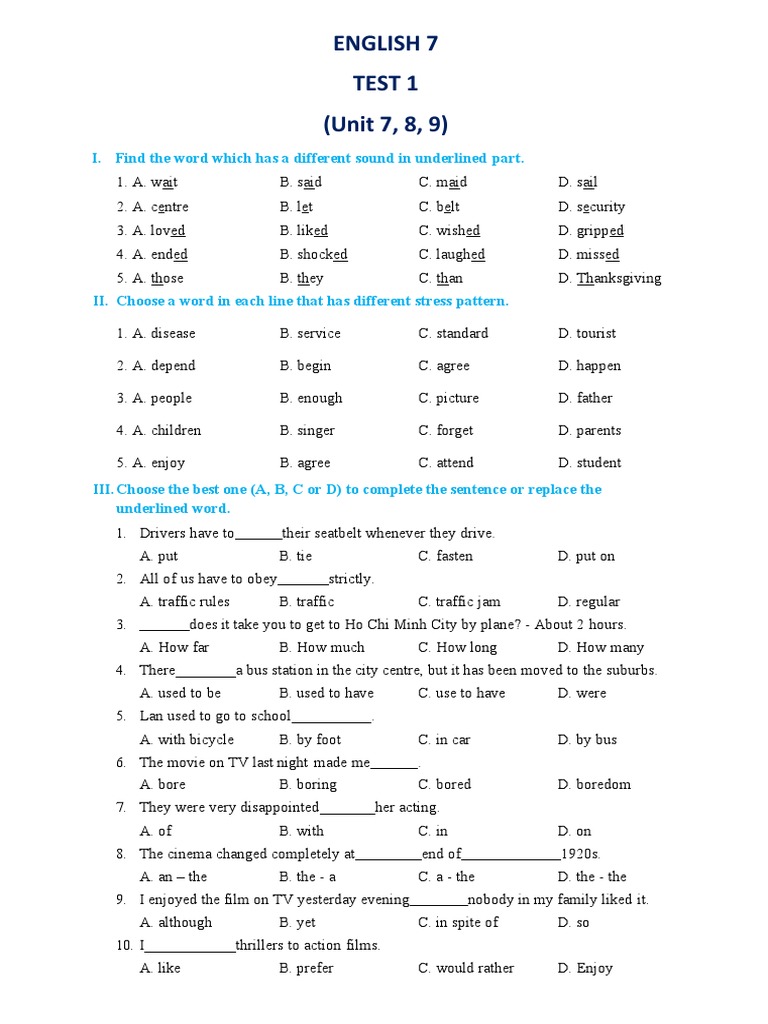 Test 1 (U7-8-9 | PDF | Brad Pitt