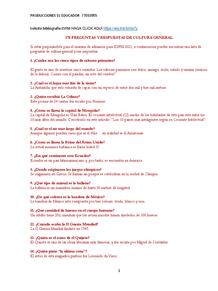 170 Preguntas y Respuestas de Cultura General | PDF | FIFA | Los ...