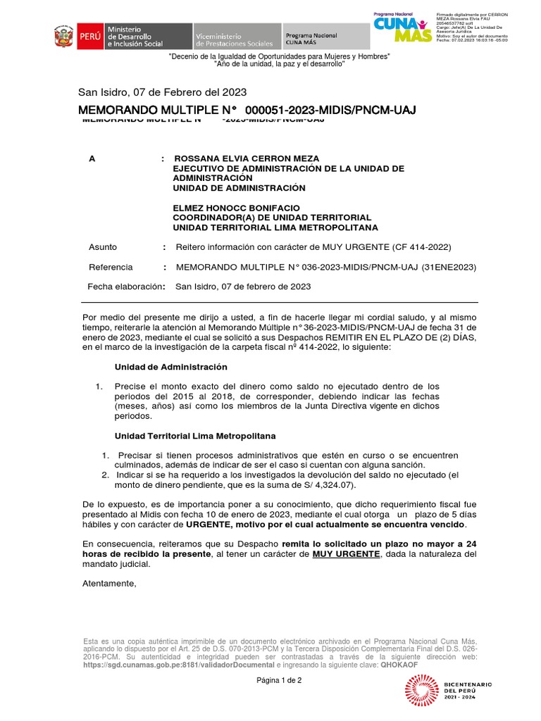 Memorando Multiple-000051-2023-Uaj | PDF | Gobierno