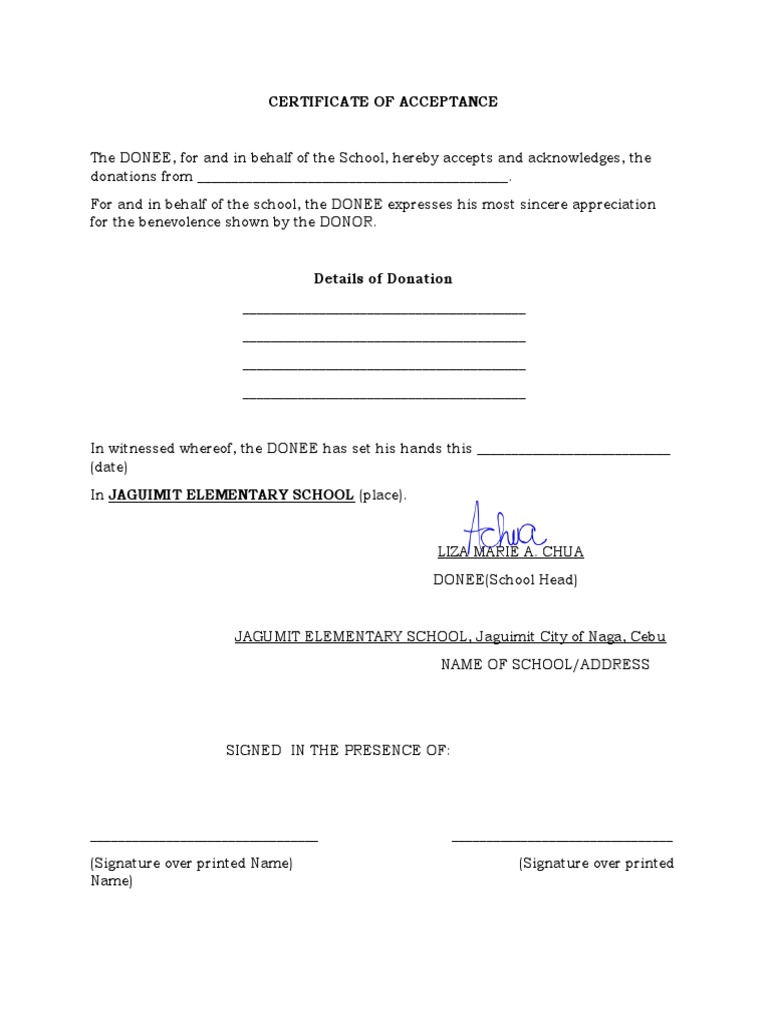 Certificate of Acceptance | PDF