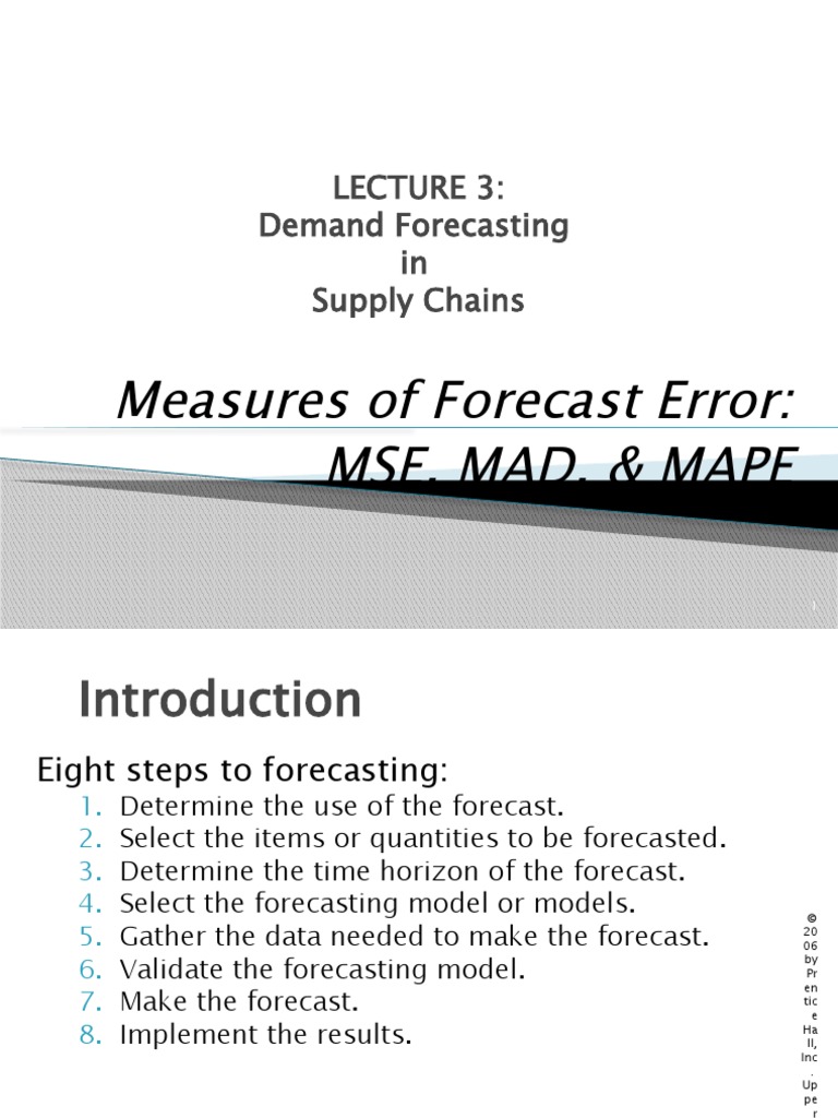 Measures Of Forecast Error Mse Mad Mape Regression Analysis Pdf