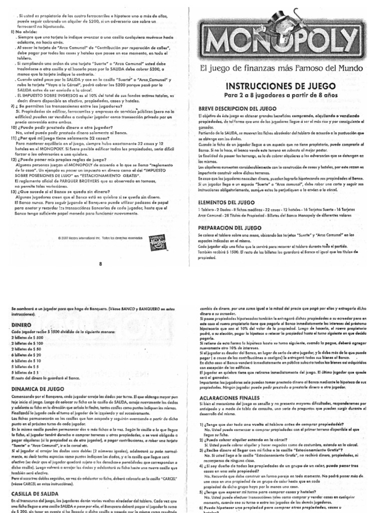 Instrucciones de Juego Monopolio | PDF