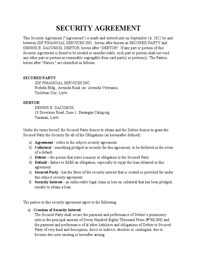 Security Agreement for Loan Collateral | PDF | Security Interest | Debtor