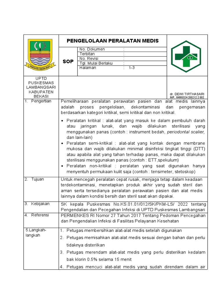 SOP Pemeliharaan Alat Medis Ok | PDF