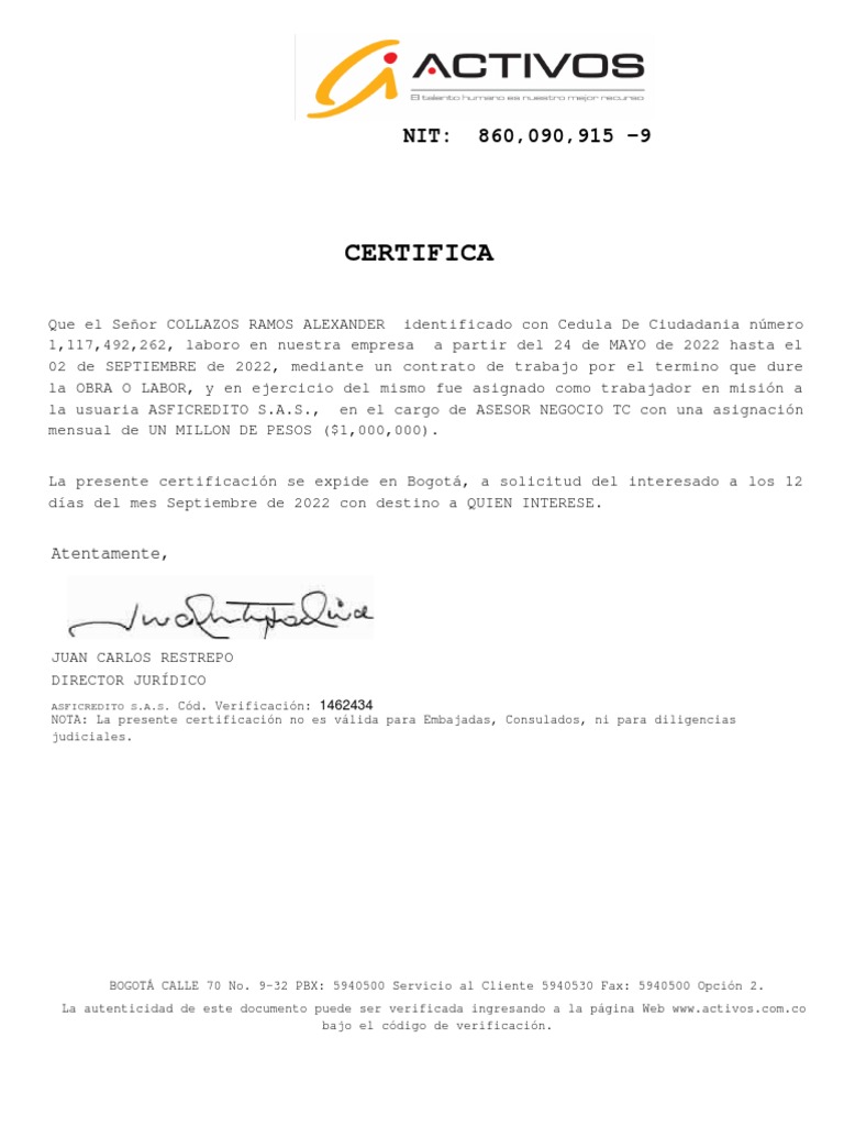 Certifica: Atentamente | PDF