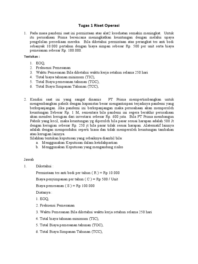 Tugas 1 Riset Operasi-20222 | PDF