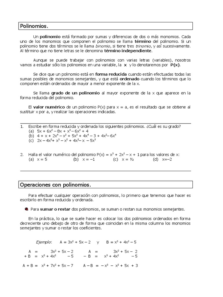 POLINOMIOS (1) | PDF | División (Matemáticas) | Factorización