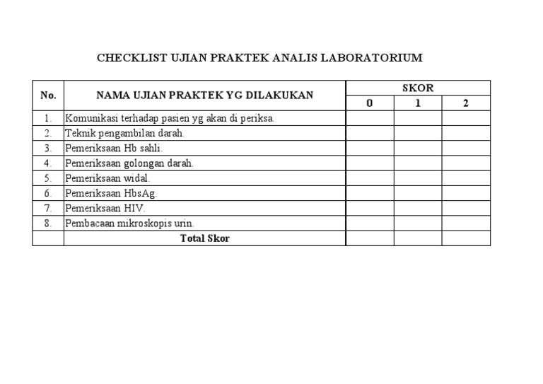 Checklist Ujian Praktik Laboratorium | PDF