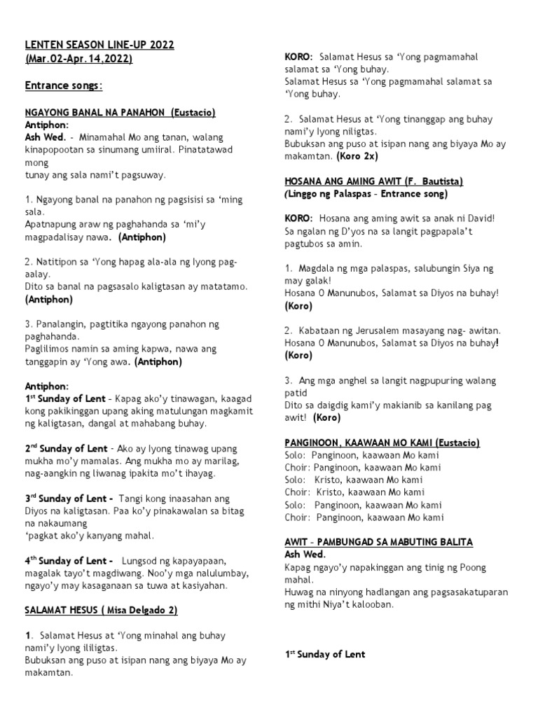 Lenten Season Line 2022 | PDF