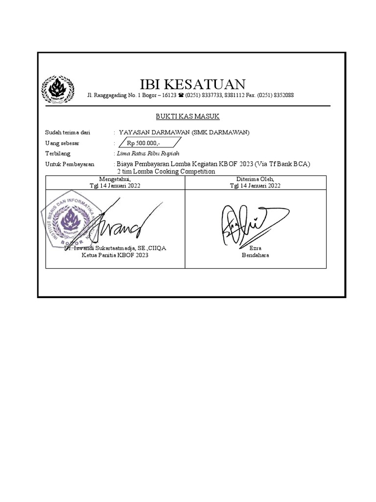 Kuitansi SMK Darmawan | PDF