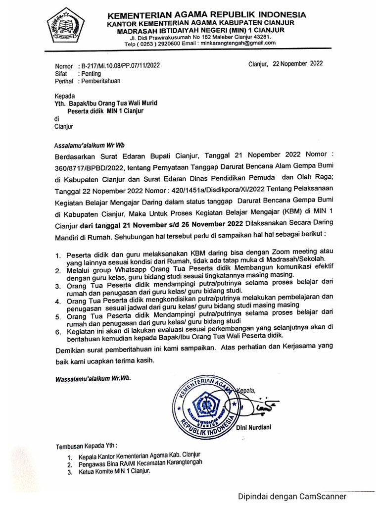 Pelaksanaan KBM MIN 1 Cianjur | PDF