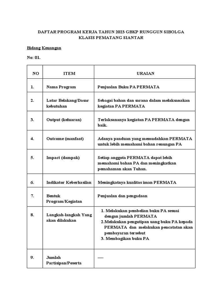 Program Kerja Permata | PDF | Pengelolaan Keuangan & Uang