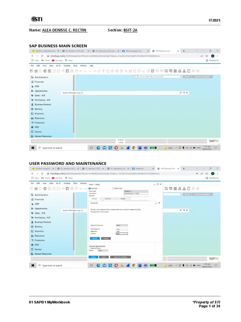 01 Sapb1 Myworkbook - Rectin Alea Denisse C | PDF | Receipt | Software