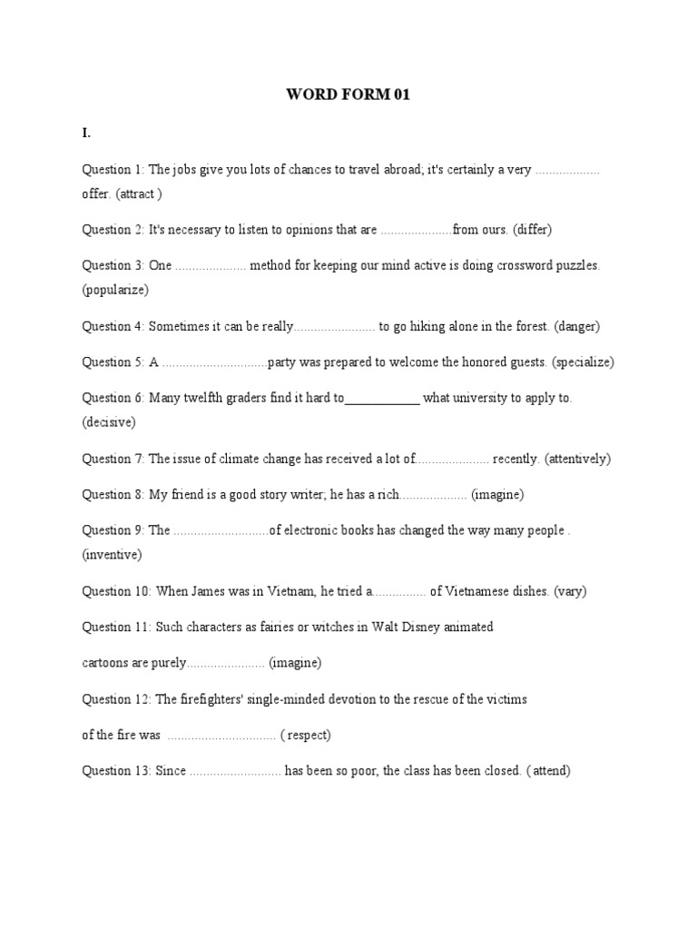 BT Word Form (TỰ LUẬN) | PDF | Games & Activities