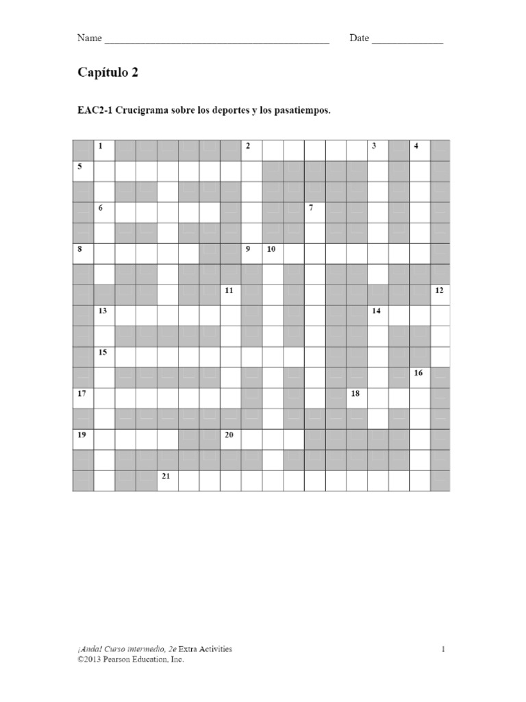 Crucigrama Sobre Los Deportes y Los Pasatiempos. | PDF