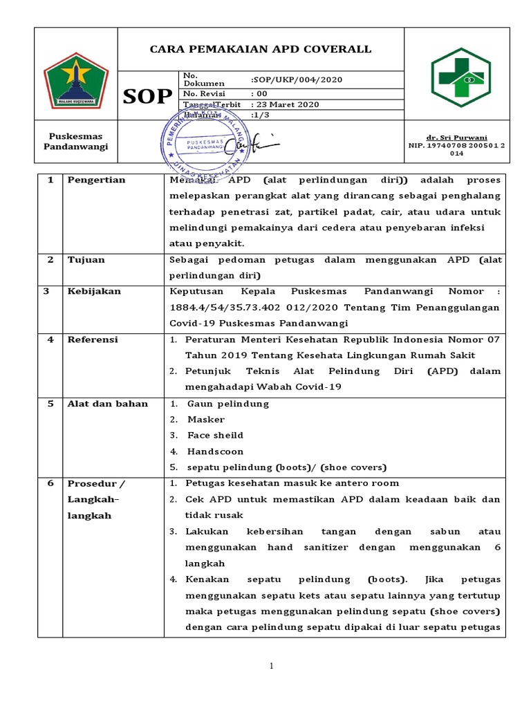 SOP-Pemakaian-apd-coverall | PDF