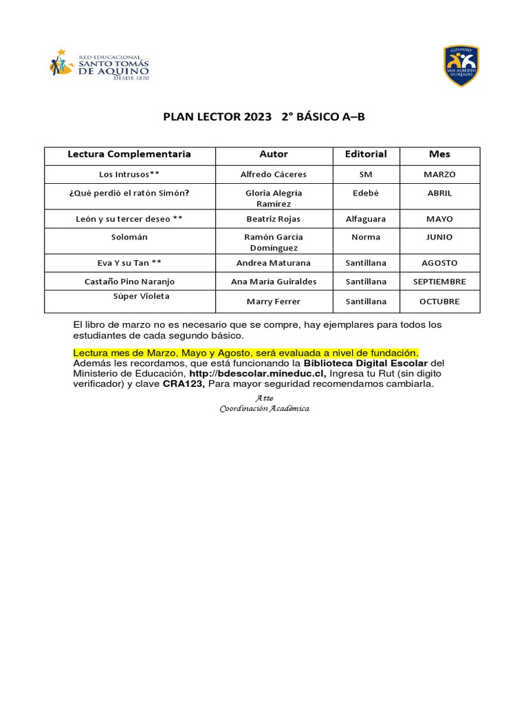 Plan Lector 2023 | PDF