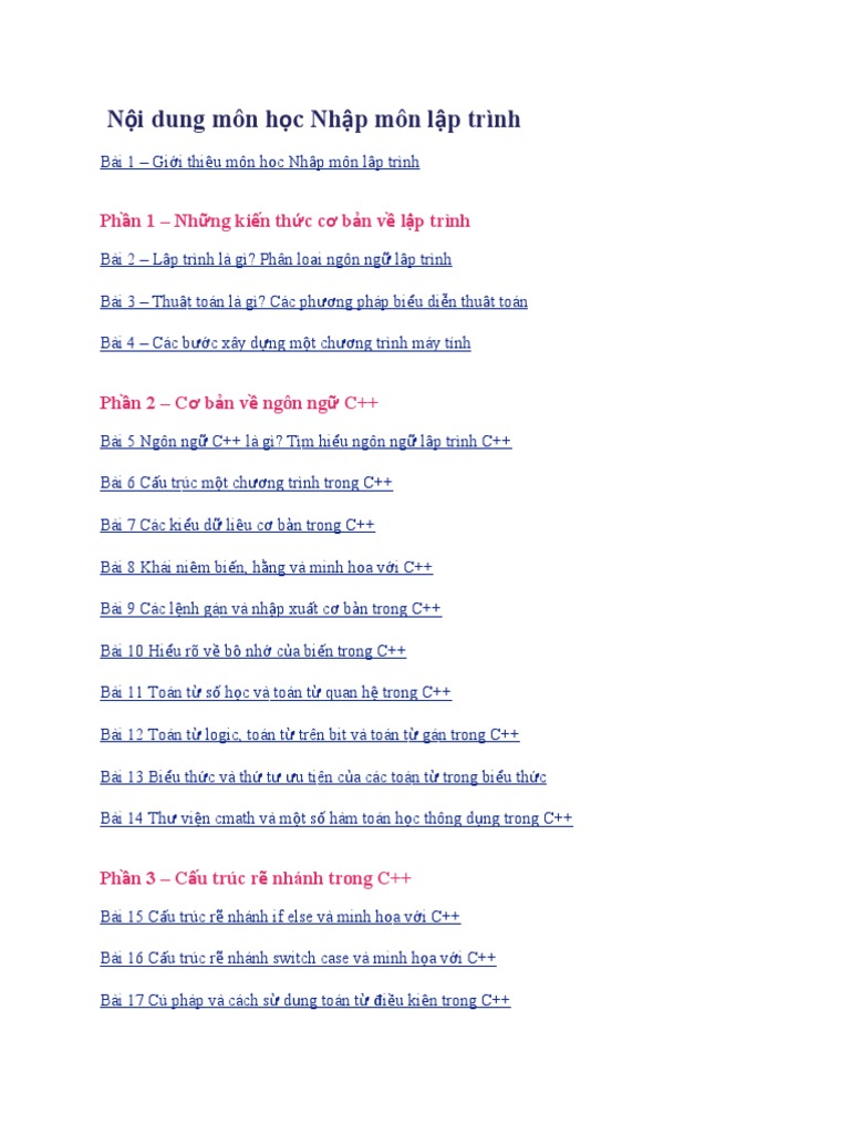 Noi Dung Mon Nhap Mon Lap Trinh | PDF