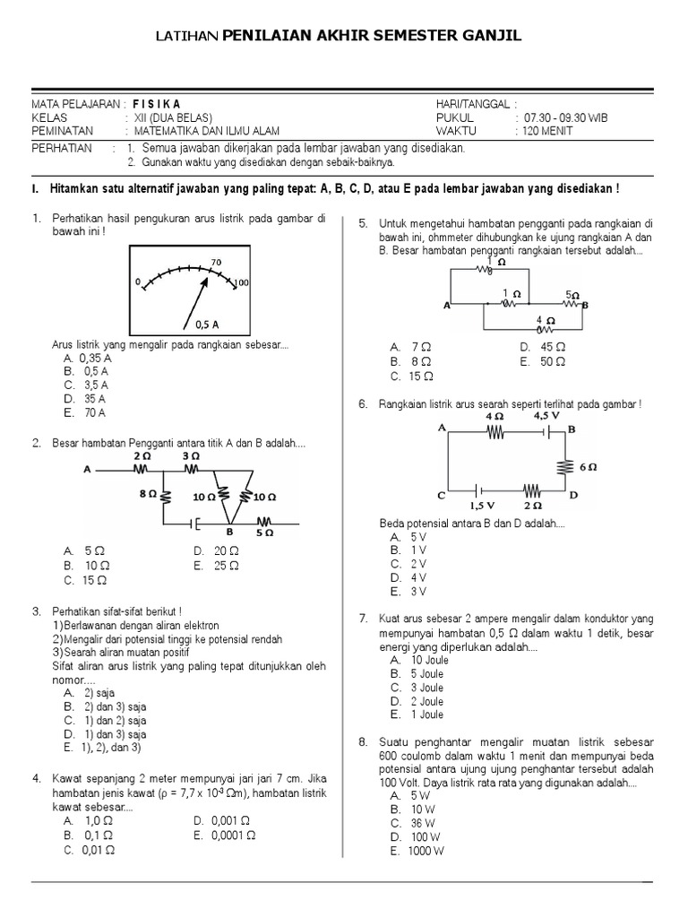 Lat Soal Pas Fisika Kelas Xii Ganjil | PDF