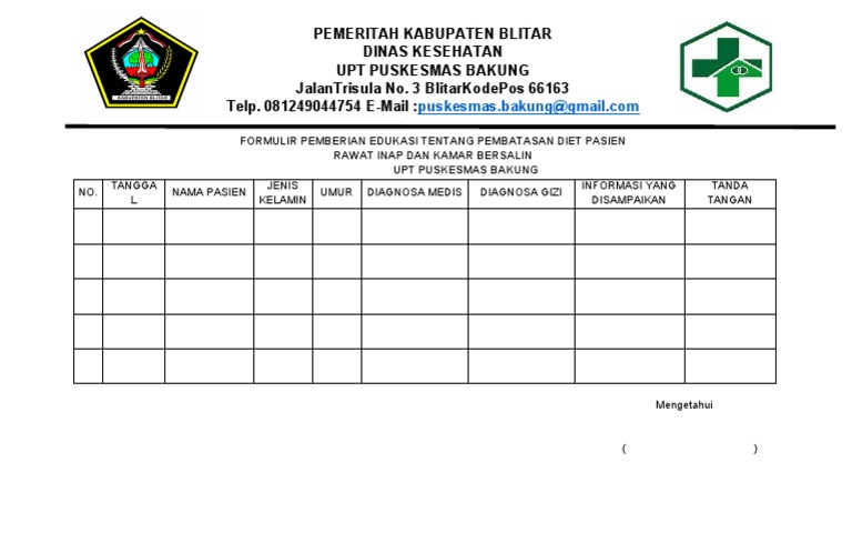 Formulir Pemberian Edukasi Tentang Pembatasan Diet | PDF