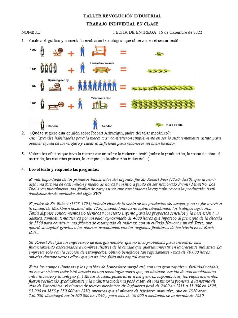 Taller Revolución Industrial | PDF | Revolución industrial | Industria textil