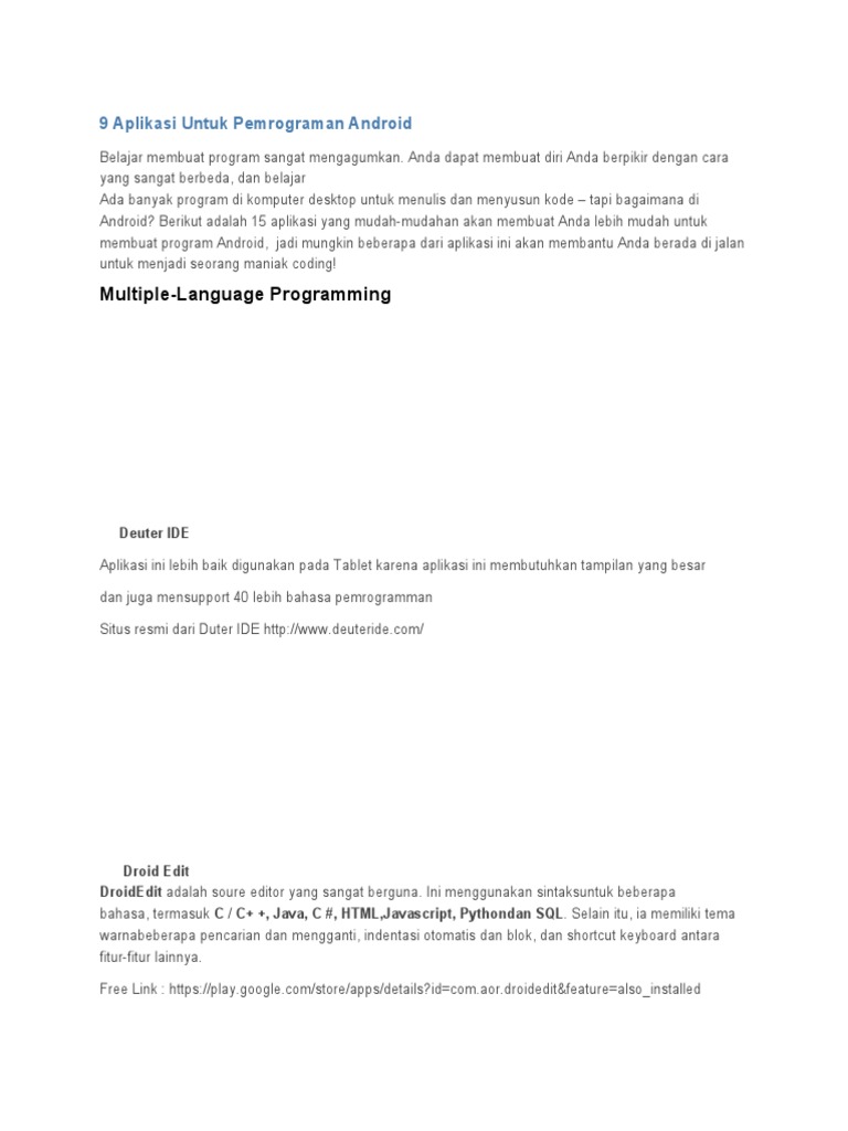 9 Aplikasi Untuk Pemrograman Android | PDF