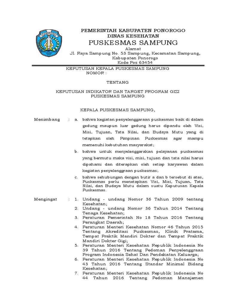 SK Indikator Dan Target Program Gizi | PDF