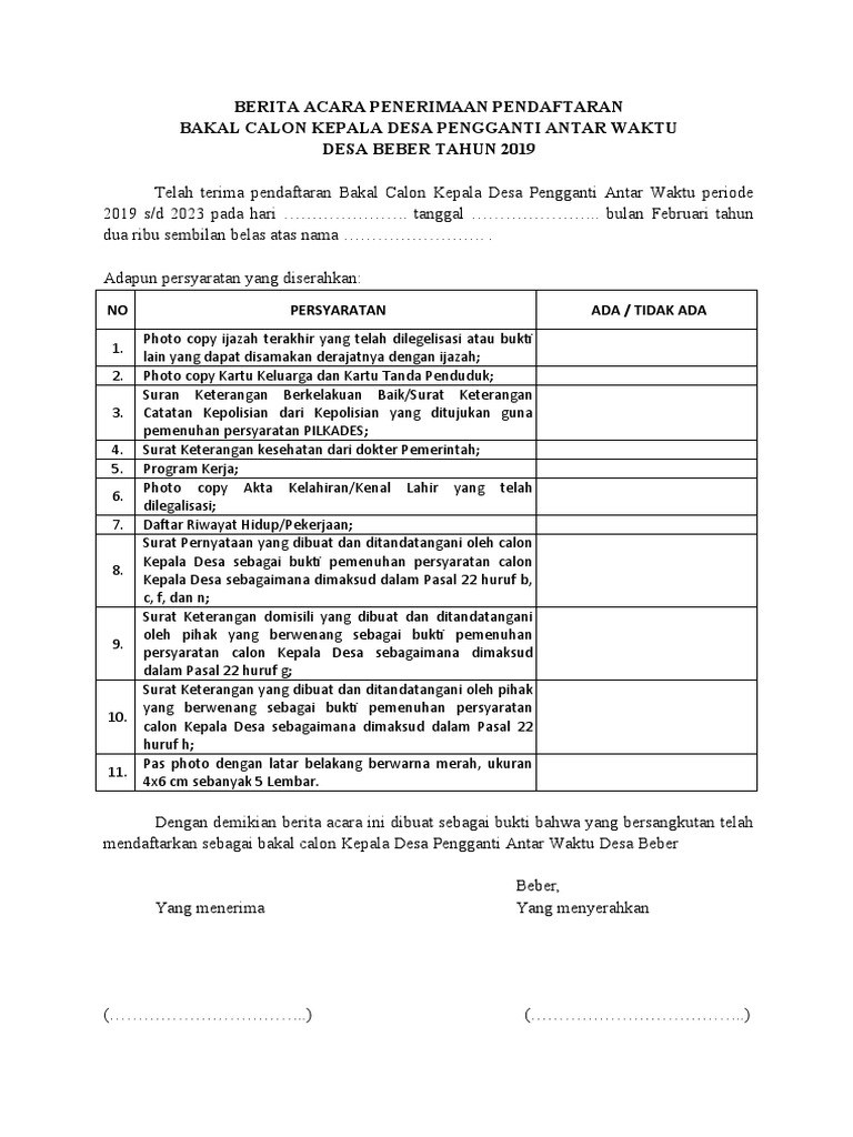 Pendaftaran Calon Kepala Desa Beber | PDF | Pengelolaan Keuangan & Uang ...