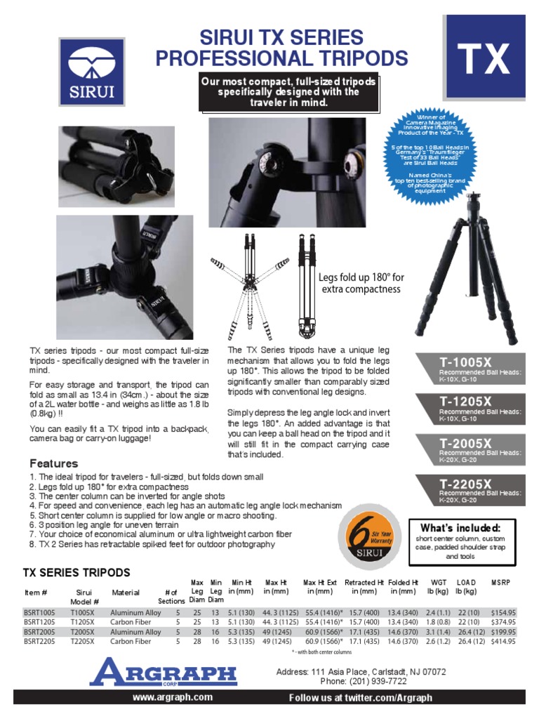 Sirui TX Tripods Flyer (Consumer) | PDF | Tripod (Photography) | Equipment